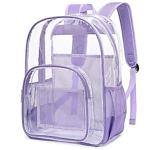 Dezcrab Clear Backpack School Backpack Bookbag for Girls Boys Women Men, Heavy Duty See Through Transparent Backpacks (Lavender Purple)