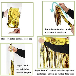 Muhome Gold Foil Fringe Curtain, 4PCS 3.28FT x 8.2FT Tinsel Door Curtains Gold Fringe Backdrop for Wedding Birthday Prom Mardi Gras Graduation Party Decorations