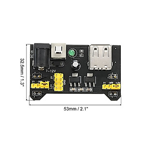 MECCANIXITY Power Supply Module DC 6.5-12V to 3.3/5V 0.7A Black for MB102 Prototype Breadboard Pack of 2
