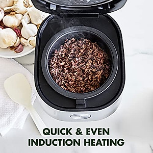 GreenPan Stainless Steel Healthy Ceramic Nonstick 8-Cup Rice Oats Grains & Soup Cooker, Induction Heating for Consistent Results, Dishwasher Safe Pot, Includes Spatula Ladle & Measuring Cup