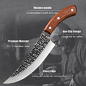 WXCOO 7-Inch Chef Knife Hand Forged Cleaver Knife High Carbon Stainless Steel, Boning knives Chef Butcher Knife with Sheath & Pocket Sharpener for Kitchen, Camping, Home, Outdoor, BBQ