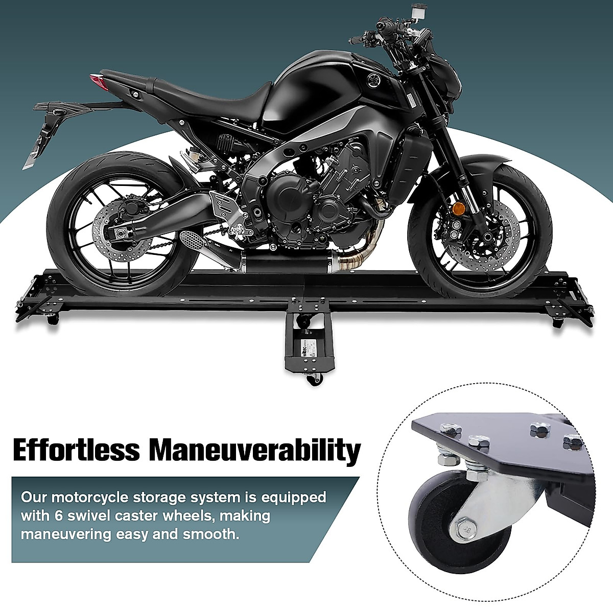 VISRACK Motorcycle Dolly 1250 lbs. Widow Cruiser-Dolly Steel Motorcycle Dolly Motorcycle Storage System Equipped with 6 Swivel Caster Wheels Black