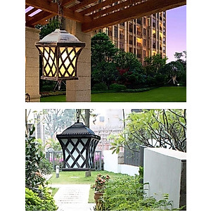 Ksovv IP65 Waterproof Outdoor Pendant Light Traditional American Country Glass Lantern Ceiling Lamp Vintage Industrial Aluminum Mesh Metal Chandelier Garden Home Porch Balcony Patio Hanging Light E27