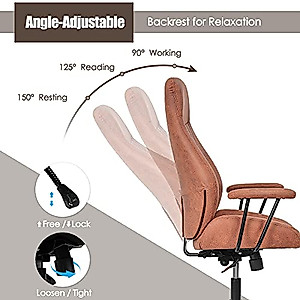 Giantex Ergonomic Office Chair, Suede Leather Office Chair, High Back Computer Desk Chair with Removable Padded Armrest for Executive Home Office, Executive Chair (Dark Brown)