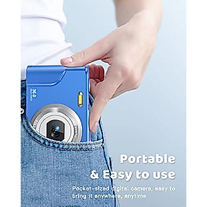 Digital Camera, Lecran FHD 1080P 36.0 Mega Pixels Vlogging Camera with 16X Digital Zoom, LCD Screen, Compact Portable Mini Cameras for Students, Teens, Kids (Blue)