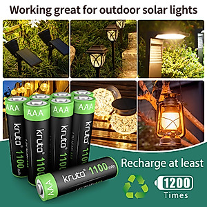 Kruta Solar Lights Batteries AAA 1100mah High Capacity 1.2V Ni-MH Rechargeable AAA Solar Battery for Outdoor Solar Lights, Battery String Lights, TV Remotes, Wireless Mouses (AAA1100 Pack 12)