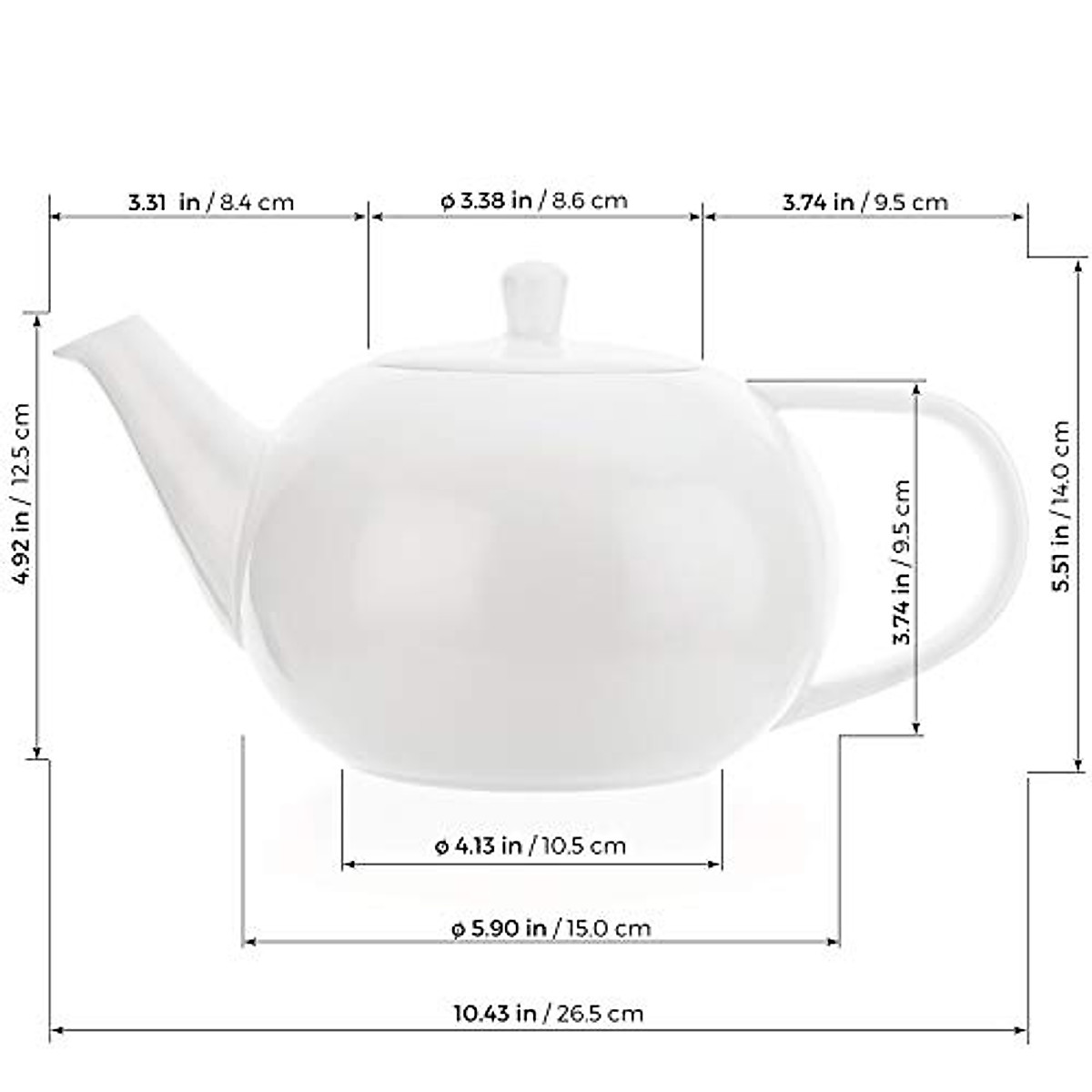Tealyra - Large White Porcelain Teapot - 47.3-ounce (6-8 cups) - English Modern Style - Teapot with Bee Style Spout Filter To Brew Loose Leaf Tea - Ceramic Brewer Pot - 1400ml