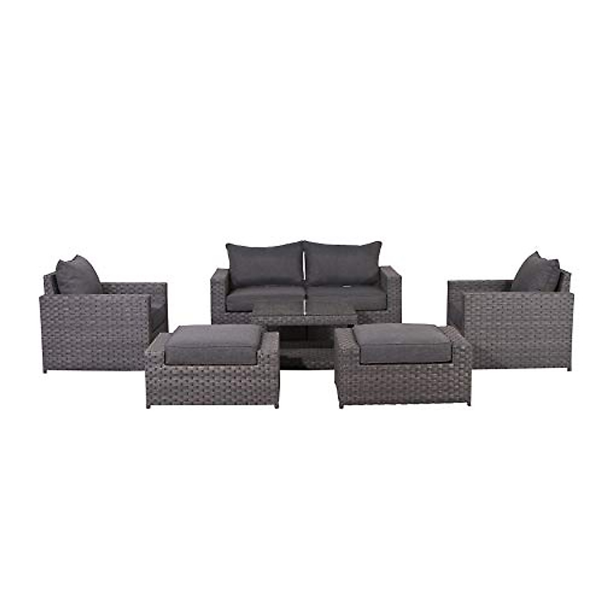 SunHaven Resin Wicker Outdoor Patio Furniture Set - 7 Piece Conversation Sectional Premium All Weather Gray Wicker Rattan, Aluminum Frame with Deluxe Fade Resistant Olefin Cushions (7 Piece Cromwell)