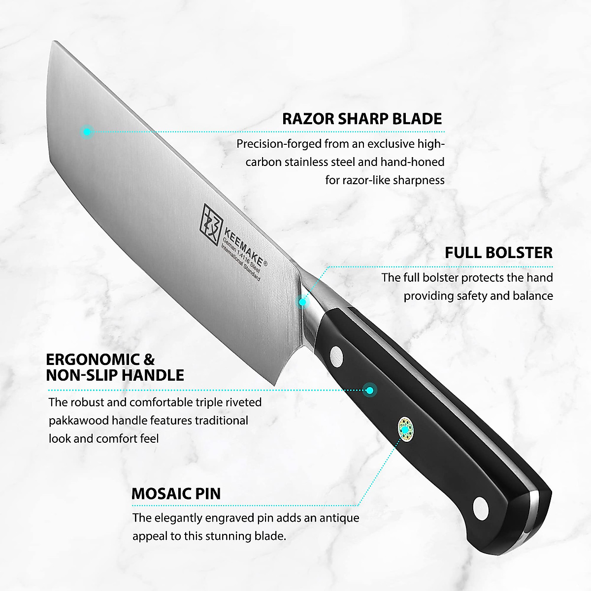 KEEMAKE 7 inch Nakiri Knife Japanese Chef Knife, Asian Vegetable Cleaver Kitchen Knife, German High Carbon Stainless Steel Usuba Knife, Multipurpose Kitchen Knife with Pakkawood Handle