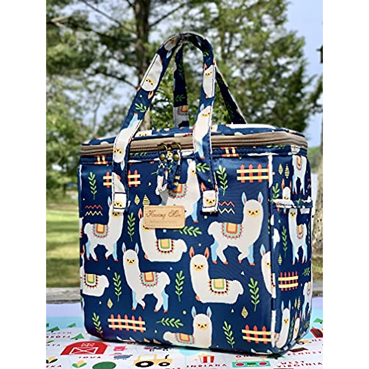 Kwang Min Llama Insulated Lunch Bag, Reusable Cooler/Organizer for Office,School,Picnic,Party,Beach.Durable fabric w/Water &Scratch Resistance,Light, EZ to Clean,Ideal Gift for BTS/Normal(Navy)