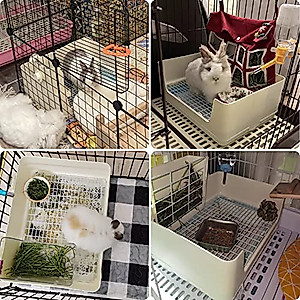 Fhiny Large Rabbit Litter Box for Cage, Plastic Potty Trainer Corner Toilet Box with Disposable Pee Pads for Bunny Guinea Pigs Ferrets Chinchillas Small Animals