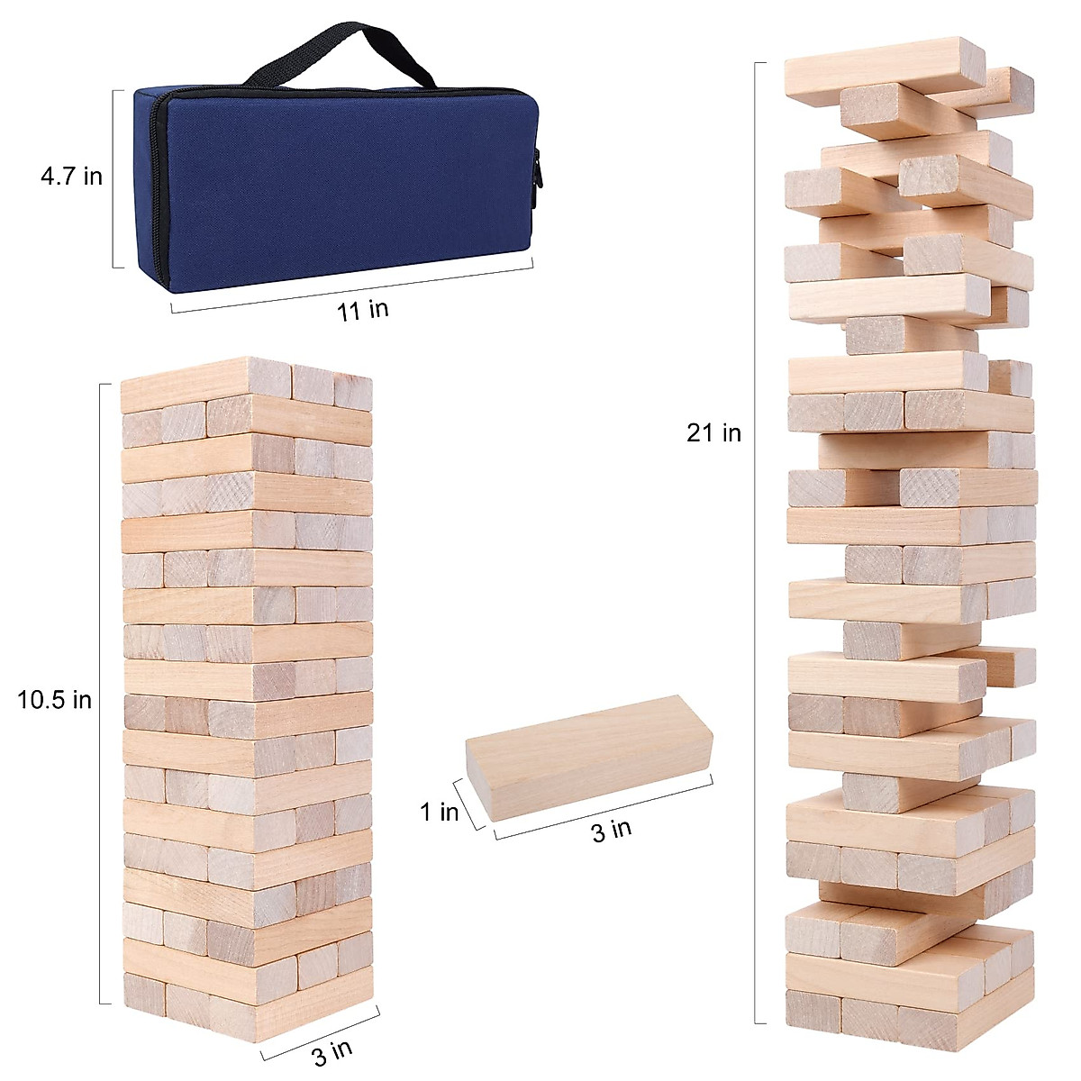 GOTHINK Classic Wooden Tumbling Tower Game, 54pcs Timber Stacking Blocks Board Game with Carry Case, Family Night Toy Game Gift for Kids and Adults, Standard Size with Storage Box