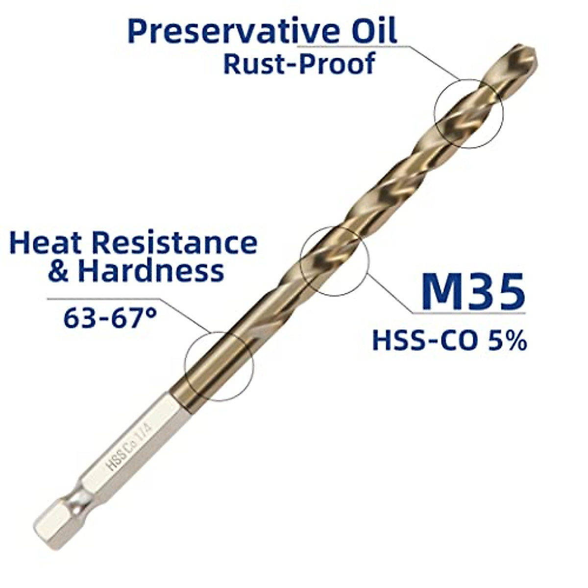 M35 High Speed Steel HSS Titanium Drill Bit Set Twist Drill Bits Set Quick Change for Metal, Steel, Wood (1/16)