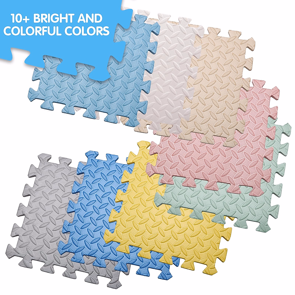 Coolcandy EVA Foam Play Mat, 16 Tiles Colorful Baby Play Mat, Square Kids Playmat with Solid Colored, 0.4" Thickened Interlocking Foam Floor Tiles, Puzzle Play Mat For Baby Lying, Playing (Light Blue)