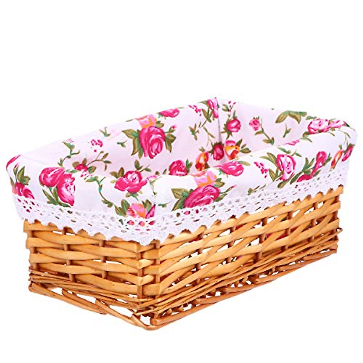 Hemoton Woven Basket Rattan Storage Bin Seagrass Wicker Basket with Floral Fabric Liner Dedsktop Sundries Container Weaving Jewelry Cutlery Organizer