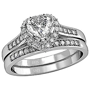 MABELLA Sterling Silver Cubic Zirconia Promise Rings Women Wedding Band Heart Engagement Ring Bridal Set