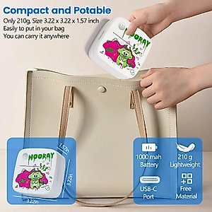 DOLEWA Sticker Printer Mini Print Pod with 13 Rolls Paper Portable Note Printer Compatible with iOS/Android/Tablet, Thermal Printer for Study Notes, DIY, Journal, Label, Memo, Photos (White)