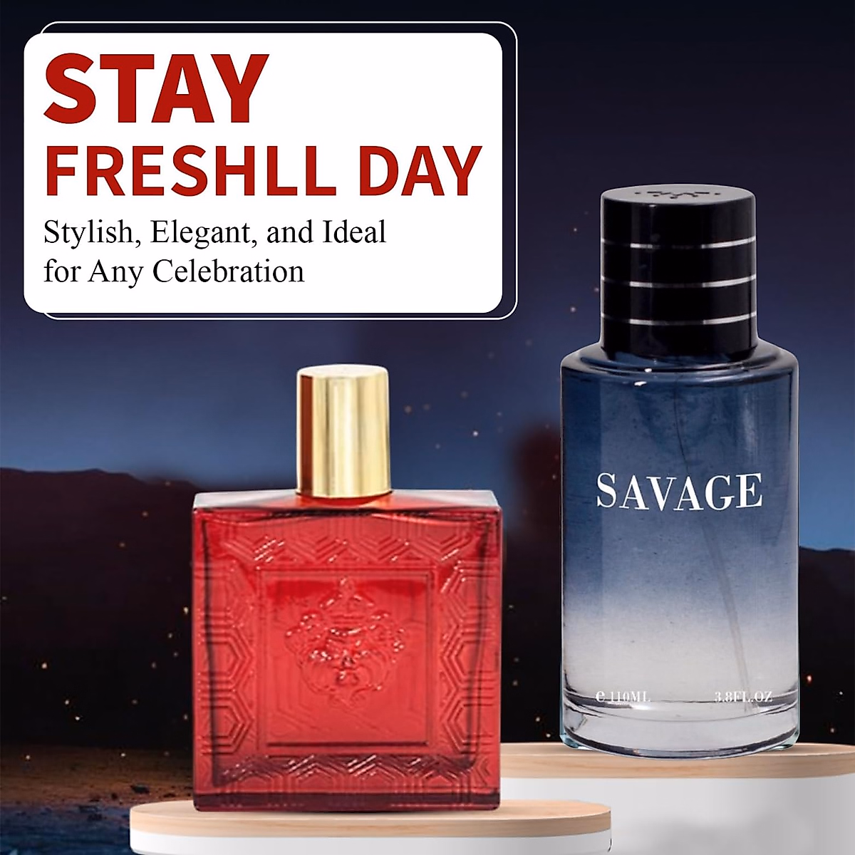 Savage Pour Homme & Lion Versatile Red Flame Cologne for Men, Eau De Toilette Natural Spray, 3.4oz Fl Oz/100ml each Pack of 2