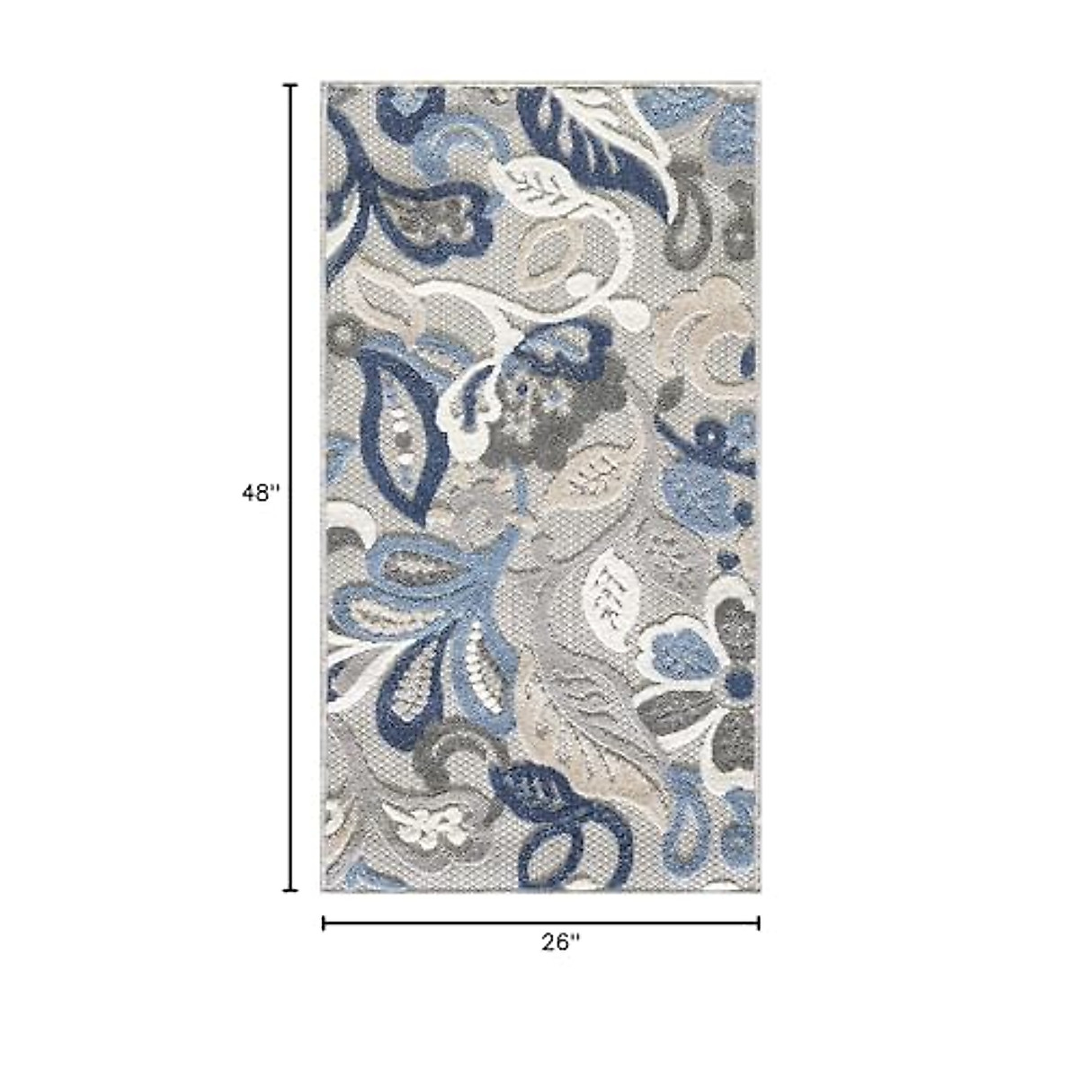 HomeRoots 2’ x 4’ Blue Gray Jacobean Floral Indoor Outdoor Area Rug