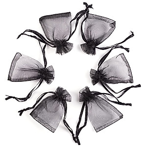 Pandahall 100pcs Black Organza Bags Mini Pouch Bags Drawstring Gift Bags Jewelry Package with Ribbons (1.96x2.75")(5x7cm)