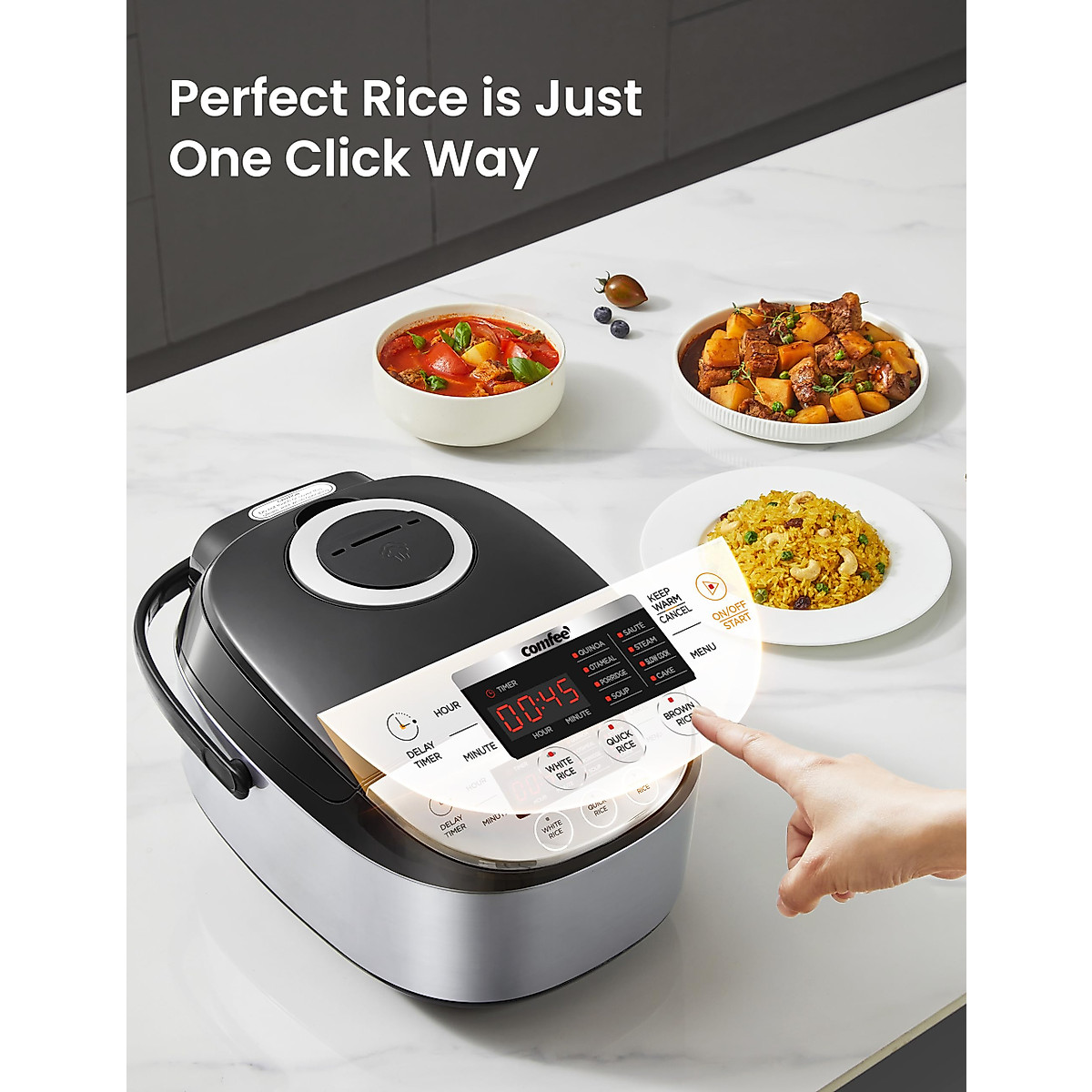 COMFEE' Rice Cooker 12 Cups Cooked/6 Cups Uncooked, Portable Non-Stick Rice Maker, Japanese Rice Cooker with Fuzzy Logic Technology, 24-Hour Timer Delay, 11 Presets, Steamer, Fast Rice Cooker, Grain Cooker, Black