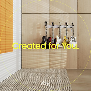 String Swing Guitar Wall Rack, Multiple Guitar Wall Mount, Guitar Organizer for Acoustic & Electric Guitars, 5 Padded Arm Hangers & White Slatwall Rail, Wall Mount Guitar Rack - MADE IN USA