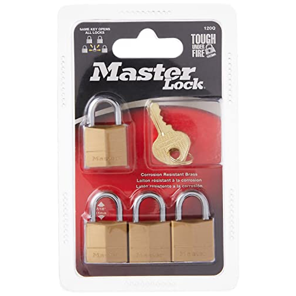 Master Lock Padlock, Solid Brass Lock, 3/4 in. Wide, 120Q (Pack of 4-Keyed Alike)