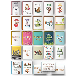 Dessie Unique Thinking Of You Cards With Greetings Inside, Assorted Color Envelopes, Gold Seals, Storage Box, 25 Large Cards