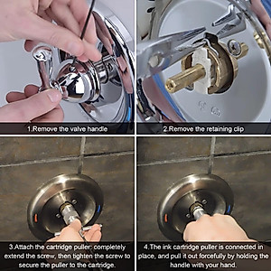 1222 Replacement Cartridge and Puller, Faucet Shower Valve Cartridge and Removal Tool Pack for One-handle Posi Temp Faucet Cartridge, Bathtub Cartridge Replacement Plastic and Brass Faucet Repair Tool