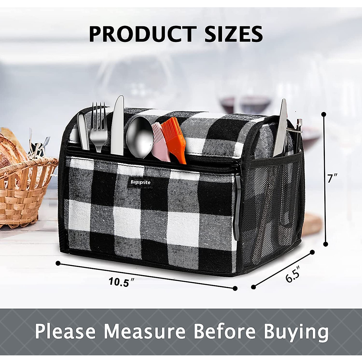 BAGSPRITE Toaster Cover 2 Slice Wide Slot, Toaster Oven Cover Compatible with Cuisinart, Small Bread Cover, 2 Slice Toaster Covers with Zipper Pockets Buffalo Check (Cover Only)