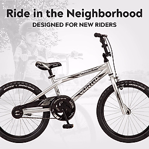 Pacific Vortax BMX Style Kids Bike, for Boys and Girls Ages 6+ Year Old, Single Speed, 20-Inch Wheels, Adjustable Seat, Durable Frame, Coaster and Hand Brake, Silver