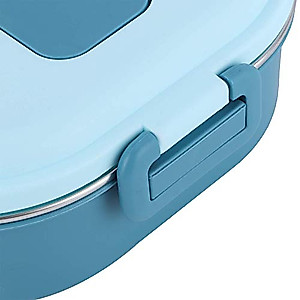 Raviga Stainless Steel Lunch Box 4 Compartments Portable Bento Box for Kids Student or Adult Food Storage Containers with Lids Airtight Soup Bowl & Tableware Large Capacity 50-oz(Blue)