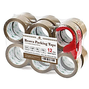 BOMEI PACK Brown Packing Tape Refills, Heavy Duty 12Rolls with 1 Dispenser for Packaging, Shipping and Moving, 2.4Mil 1.88 Inch x 60 Yard