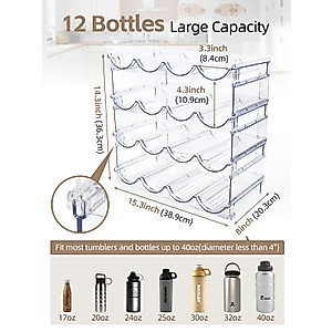 TIDY SAVANT Water Bottle Organizer - 4 Pack Clear Stackable Bottle Storage Rack and Wine Rack for Stanley Yeti Bottle and Other Tumbler Organizer for Kitchen Cabinets, 4 Tier Hold 16