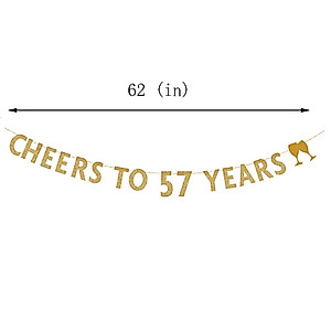 MAGJUCHE Gold glitter Cheers to 57 years banner,57th birthday party decorations