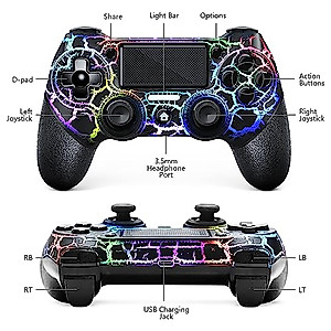 AceGamer OLED Wireless Controller for PS4,Black Crack Custom Design with RGB Light,1000mah Battery, 3.5mm Audio Jack and Turbo Function,Compatible with PS4/Slim/Pro and Windows PC