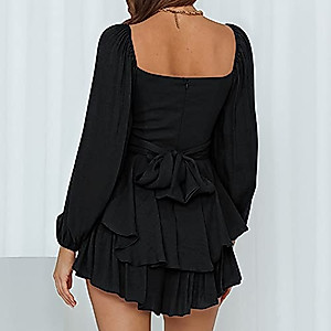 Women's Jumpsuit Lantern Long Sleeve Ruffle Layer Tie Mini Short Romper