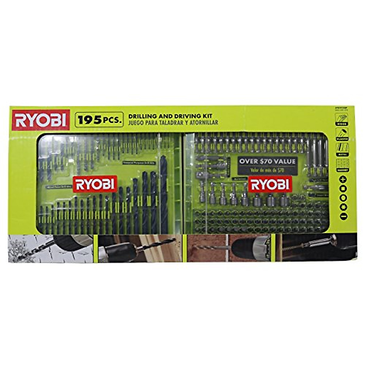 Ryobi A981952QP 195 Piece Drilling and Driving Kit for Wood, Plastic, Metal, and Masonry Work