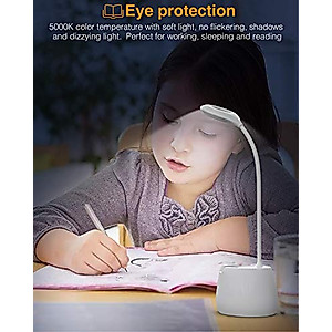 kolpop Desk Lamps for Home Office, Rechargeable Led Desk Lamp with USB Charging Port & Pen Phone Holder 3 Dimming Levels & Night Light Mode 360° Flexible Goose Neck LED Desk Light Desk Lamps for Kids