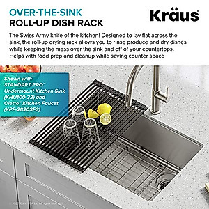 Kraus Multipurpose Over-Sink Roll-Up Dish Drying Rack, Colander and Trivet in Light Grey, KRM-10GREY