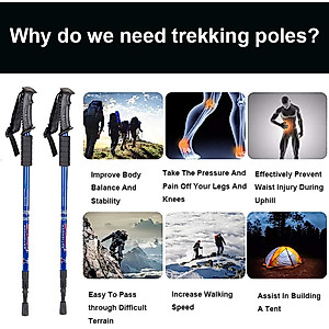 Aihoye Trekking Poles, Collapsible Lightweight Shock-Absorbent Hiking walking Sticks Adjustable Aluminum Hiking poles for Women Men Kids, 2 Pack(blue)