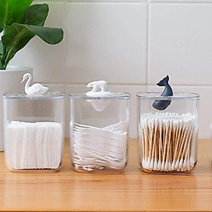 Cabilock Box Cotton Swab Makeup Ball Holder Cotton Pad Storage Cotton Pads Organizer Dispenser Swab Dispenser Container with Lid Cotton Pad Jar Clear Container Earth Tones Storage Rack