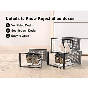 Kuject Large Shoe Organizer Storage Boxes for Closet, Fit Size 11, Clear Plastic Stackable Sneaker Containers Bins with Lids, Great Substitute for Shoe Rack, Space Saving for Entryway, Black, 12 Pack