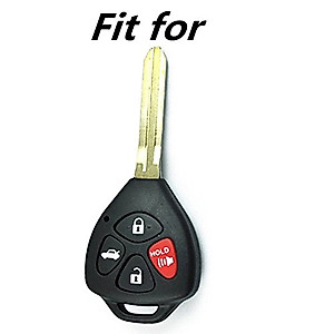 WFMJ Leather for Toyota Camry Land Cruiser Matrix Avalon Corolla Remote 4 Buttons Key Case Holder Cover Fob Chain (Brown)