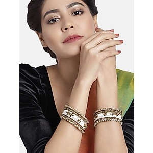 Aheli Royal Design Silk Thread Bangle Set Saree Matching Chuda Indian Traditional Wedding Fashion Jewelry for Women (Silk White-Faux Stone, 2.6)