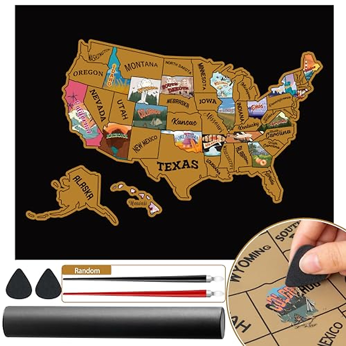 Scratch Off Map Of United States, USA State Scratch Sticker Travel RV Map Wall Poster Birthday DIY Gifts For Kids Adults, Travelers RV Adventure Journal, 19.6 x 15.7 Inches USA Scratch Off Map & Tools