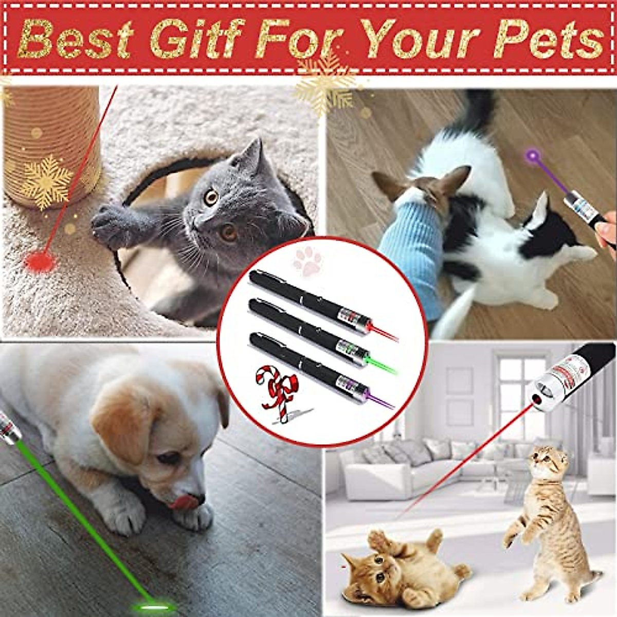 MEUSNO Laser Pointer, Laser Pointer Cat Toys for Indoor Cats, 3 Pack Laser Pointer Pen for Cats Dogs Pet Laser Toy Indoor Interactive Chase Cat Toy Lazer Pointer Pen Tease Cat Laser Light 9343