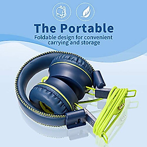 POWMEE M2 Kids Headphones Wired Headphone for Kids,Foldable Adjustable Stereo Tangle-Free,3.5MM Jack Wire Cord On-Ear Headphone for Children/Teens/Girls/School/Kindle/Airplane/Plane/ (Blue)