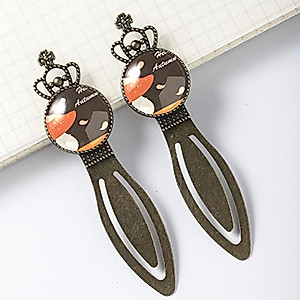 Hello Autumn Cute Hand Drawn Mashroom & Fallen Leaves 2 Packs Metal Book Pages Marks, Crown Shape Bookmarker Clip for Women Men Kids Classroom Boys Girls