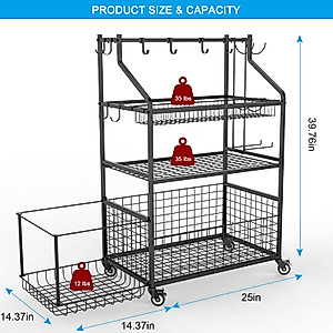 Haydyson Gym Yoga Mat Rack, With Hooks and Wheels, Fitness Equipment Storage for Dumbbell Rack Kettlebells Foam Roller, Gym Equipment for Home Workout, Garage Organizer (Black)